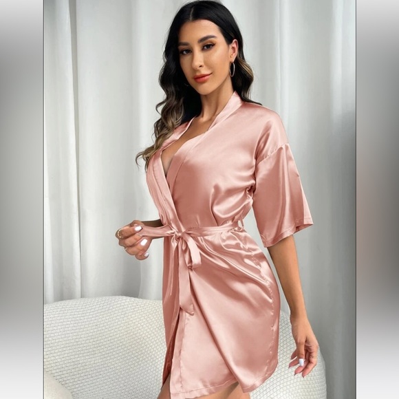Intimates & Sleepwear | Dusty Pink Open Front Belted Satin Night Robe ...